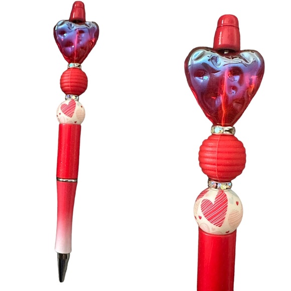 Office | Red Heart Ombre Glitter Homemade Beaded Refillable Pen | Poshmark